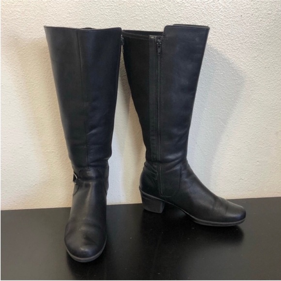 Clarks | Shoes | Clarks Collection Black Faux Leather Boots | Poshmark